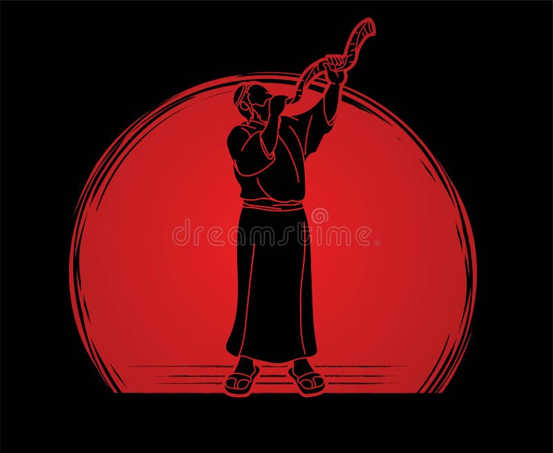 Feast of Trumpets. Jewish People Blowing the Shofar Horn Cartoon ...