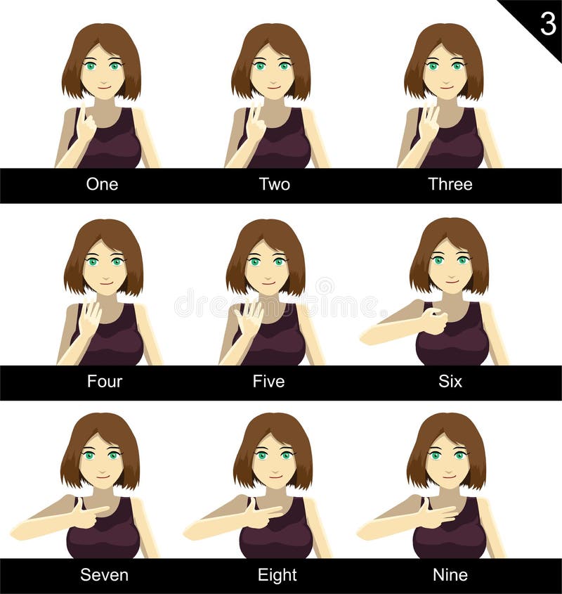 Manga Style Sign Language Set 3 Numbers Stock Vector - Illustration of ...