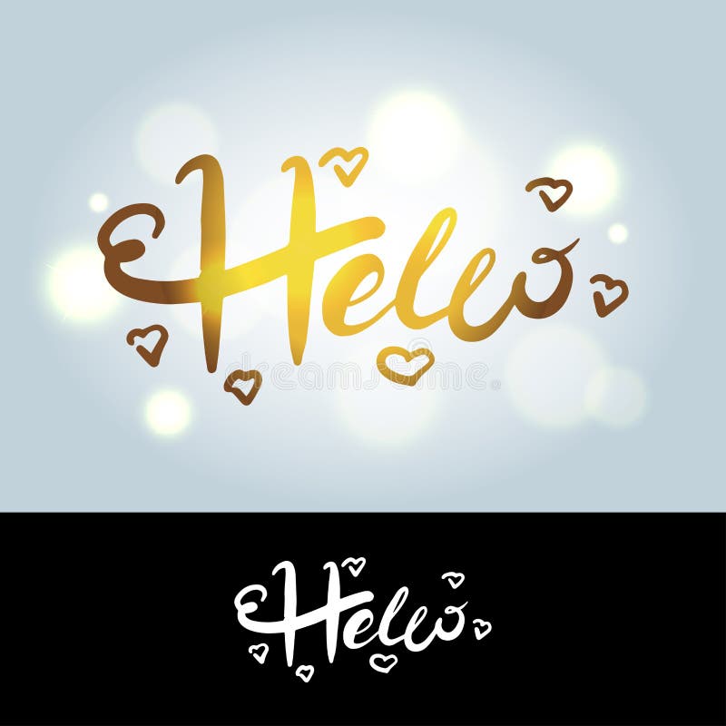 Hello in Hand Drawn Style in Golden and Black and White Colors. Stock ...