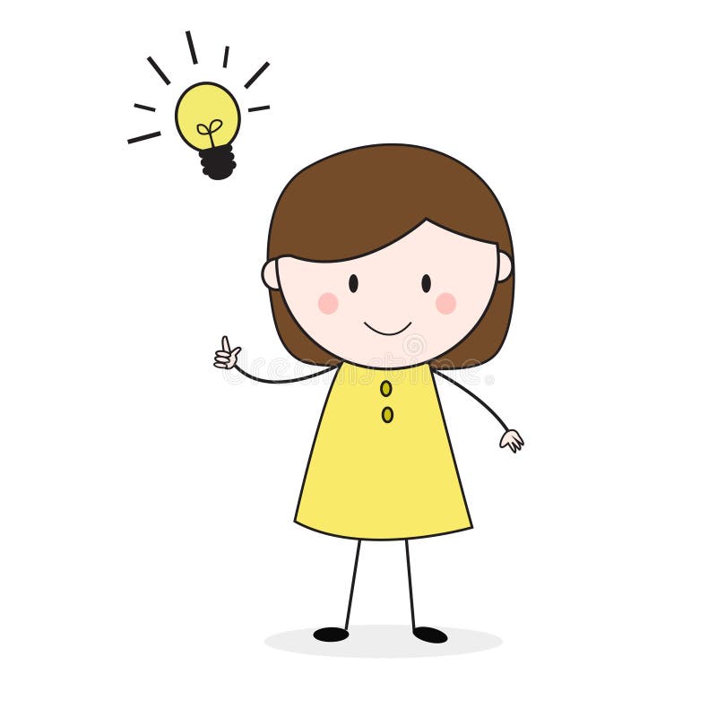 Doodle Girl Got Idea Cartoon Vector Stock Vector - Illustration of ...