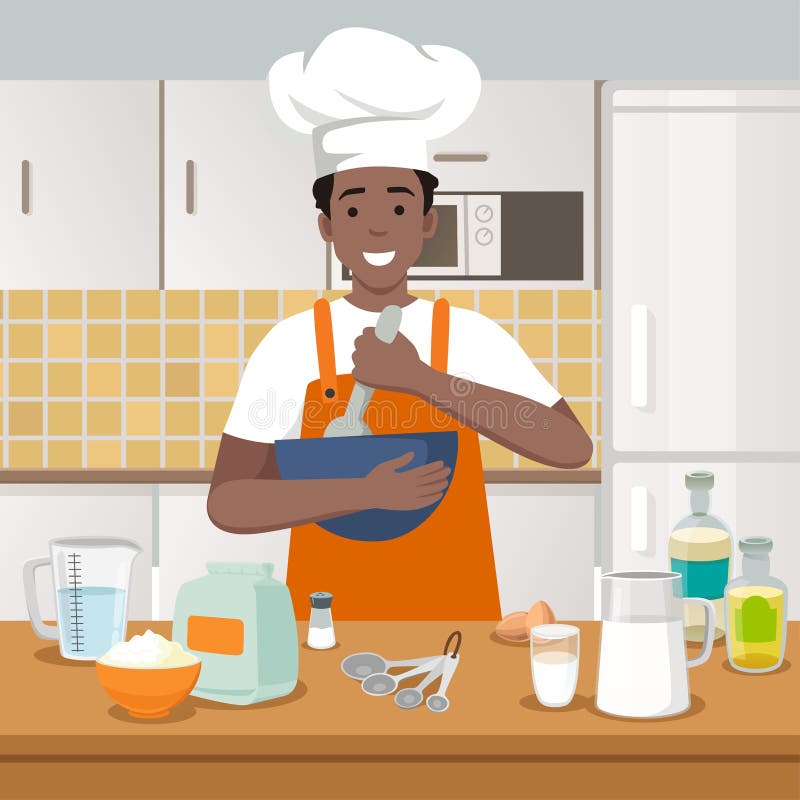 A Vector Illustration of a Young Man Cooking in the Kitchen Stock ...