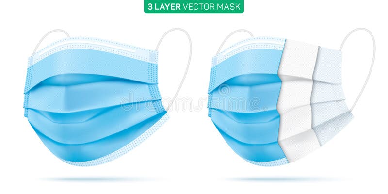 Set of 3 Ply Disposable Face Masks. Stock Vector - Illustration of ...