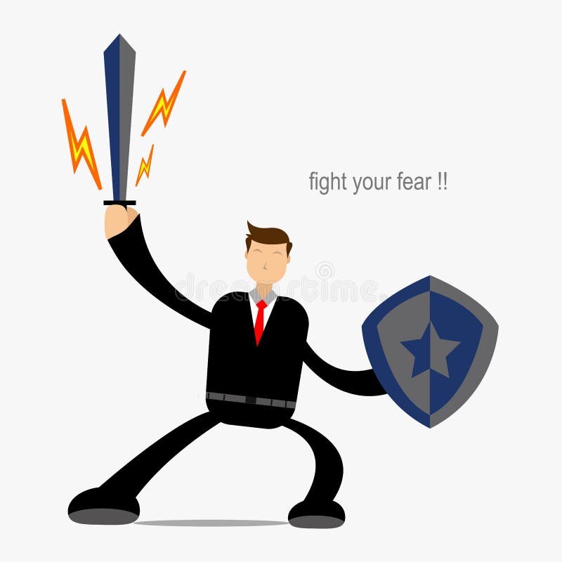 Illustration Cartoon Character of a Brave Man Against His Fears and ...