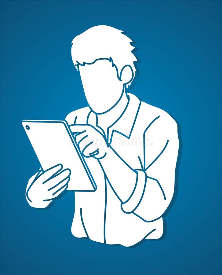 Man Using Digital Tablet Cartoon Graphic Stock Vector - Illustration of ...