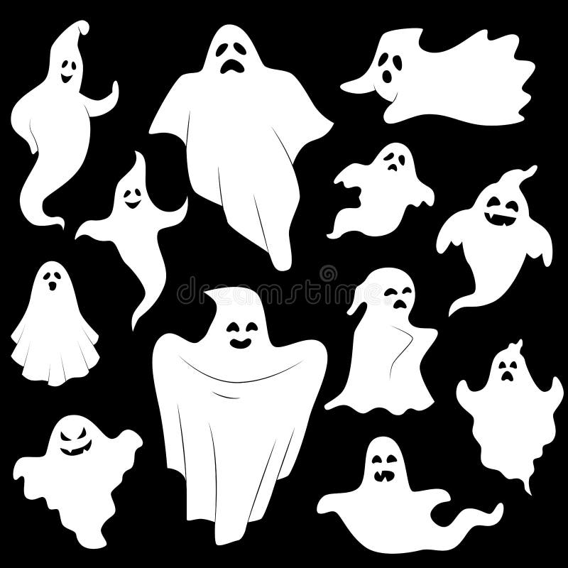 Collection of Icons for Halloween - Ghosts in Different Shapes. Vector ...