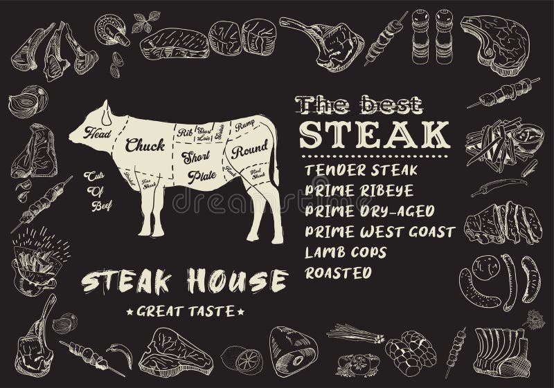 Steak Menu for Restaurant and Cafe. Food Flyer. Stock Vector ...