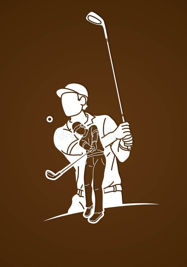 Man Swinging Golf Golf Players Action Cartoon Graphic Vector Stock ...