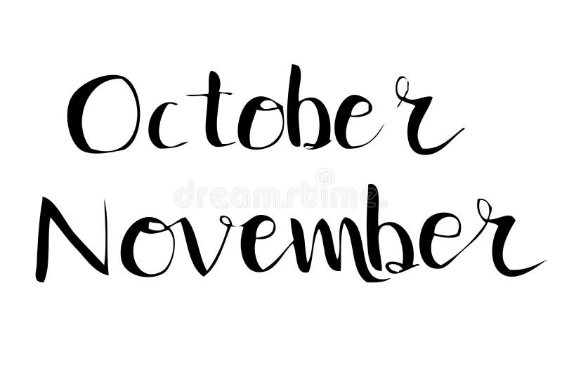 Simple Script Vector Lettering Hand Draw Sketch, October November Stock ...