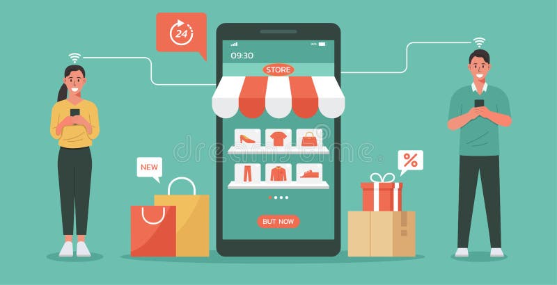 Couple People Use a Retail App on Smartphone and Purchase Goods Stock ...