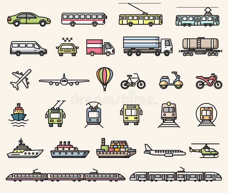 Transport Icons. Vector Isolated Colorful Flat Style Illustrations ...