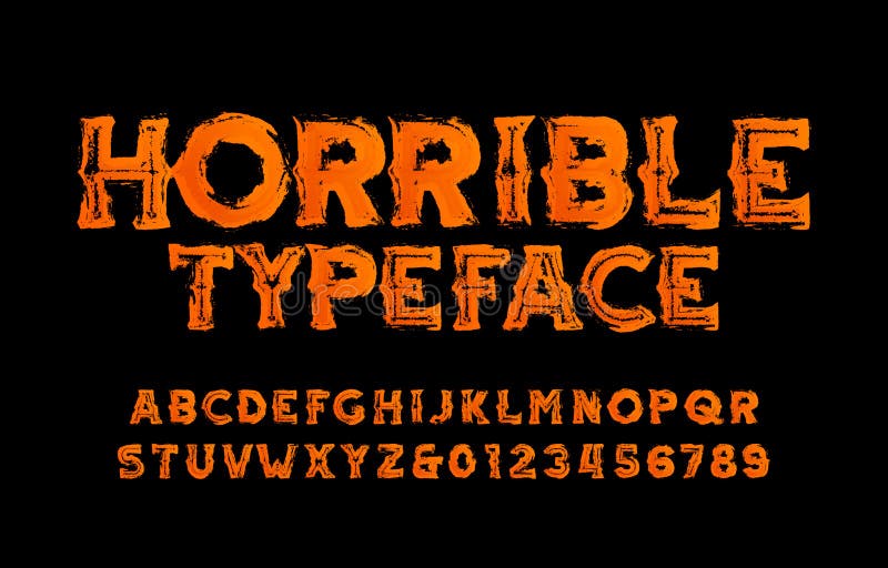 Horrible Alphabet Font. Grunge Letters and Numbers Stock Vector ...