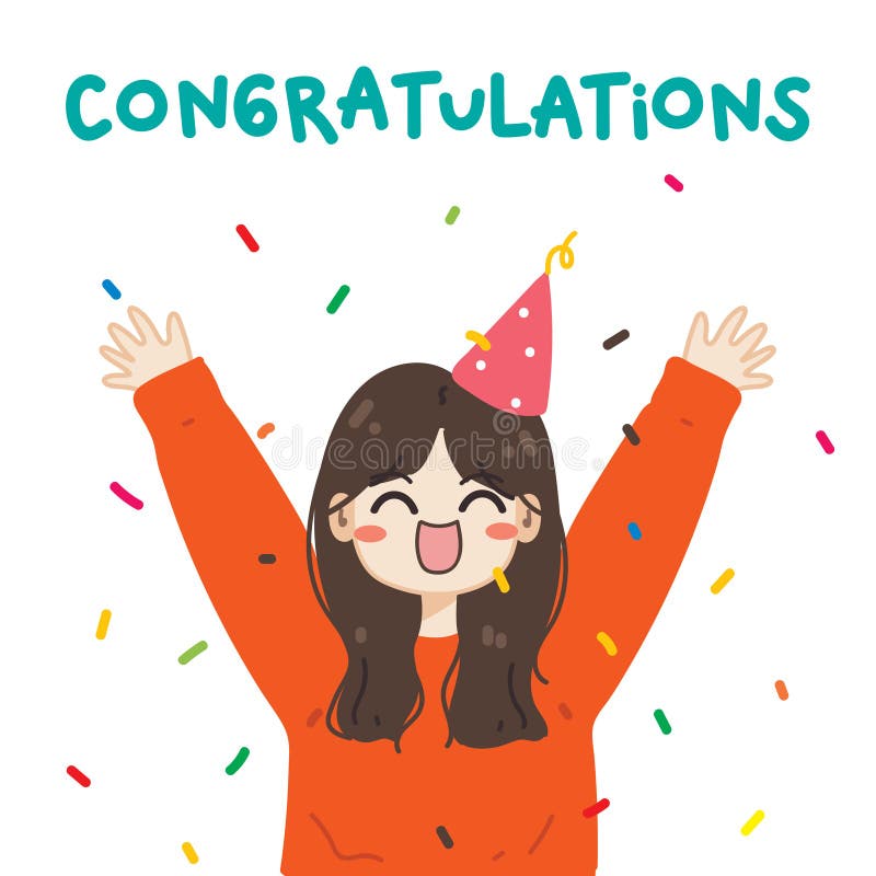 Congratulations Card with Girl in Red Shirt Stock Vector - Illustration ...