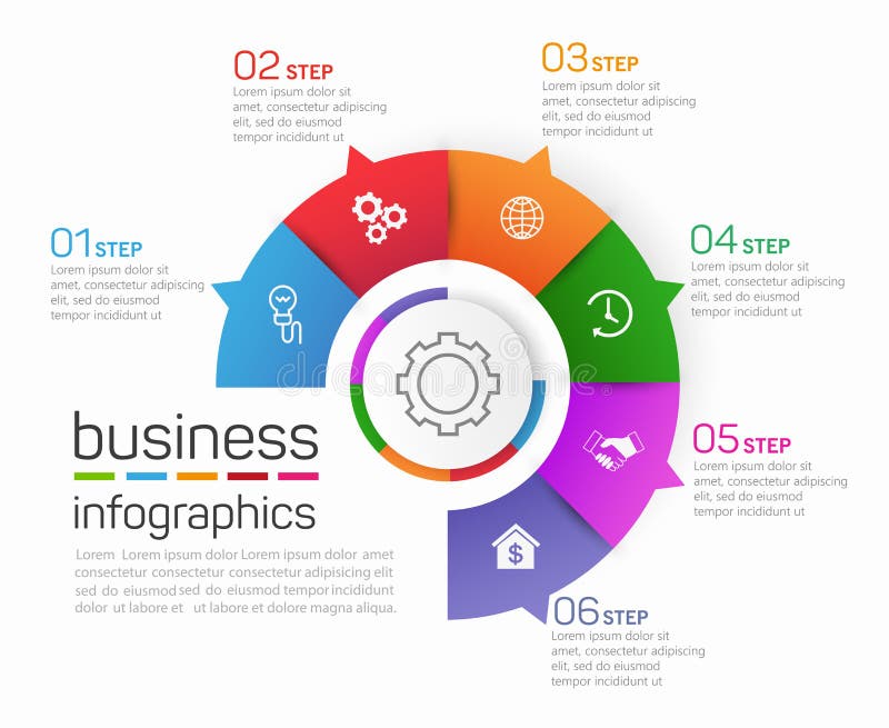 Circle Shape Business Infographics Vector Design Template with 6 ...
