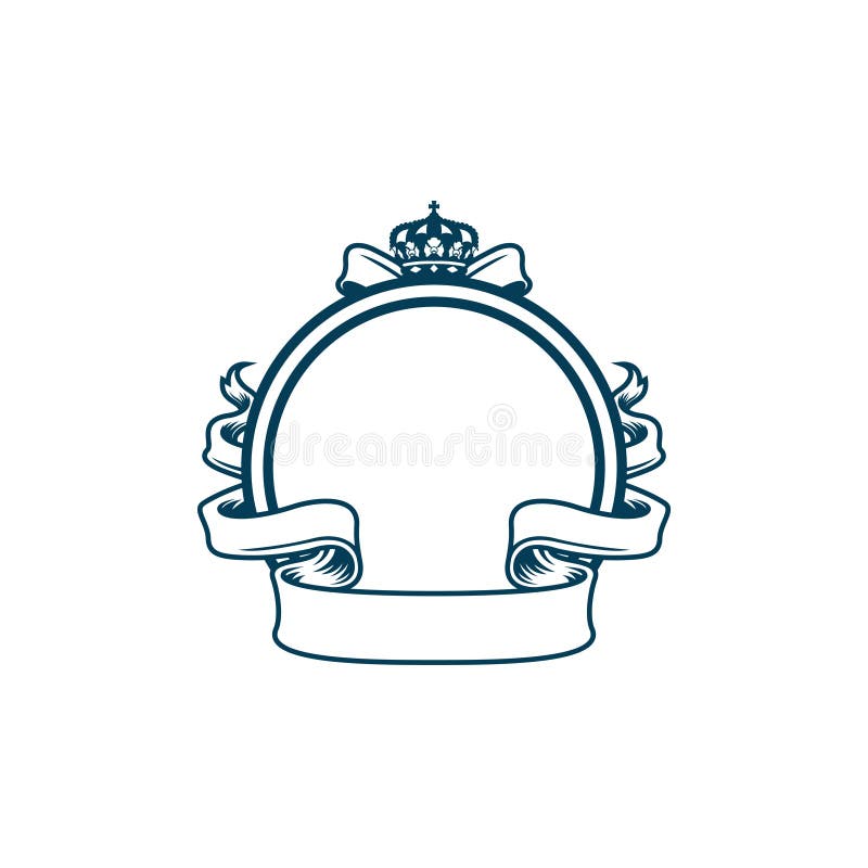 Line Drawing of Classic Emblem with Crown Stock Vector - Illustration ...