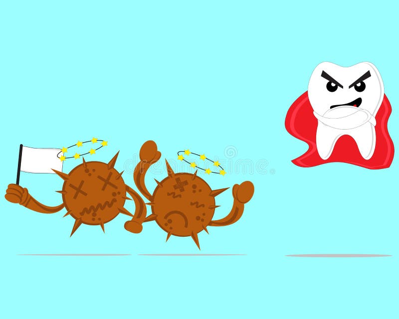 Illustration Cartoon Character of Supertooth Defeats the Bacteria Stock ...