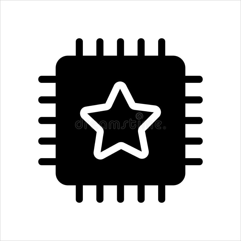 Computer Cpu Icon Vector. Computer Cpu with Star Icon. Solid Style Icon ...
