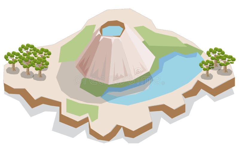 Isometric Simple Volcano Island Landscape Stock Vector - Illustration ...