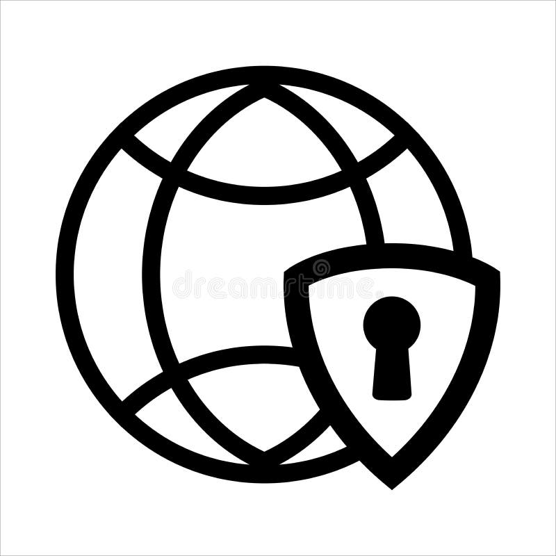 Globe Icon Vector. Globe with Security Icon. Outline Style Icon Vector ...