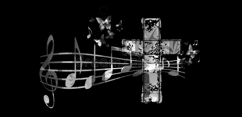 Christian Cross with Music Notes Vector Illustration. Religion Themed ...