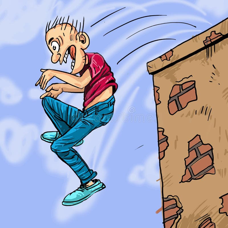 A Boy Jump from High Building Stock Illustration - Illustration of ...
