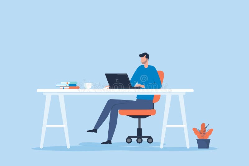 Flat Vector Businessman Working at Table Home Office Stock Vector ...