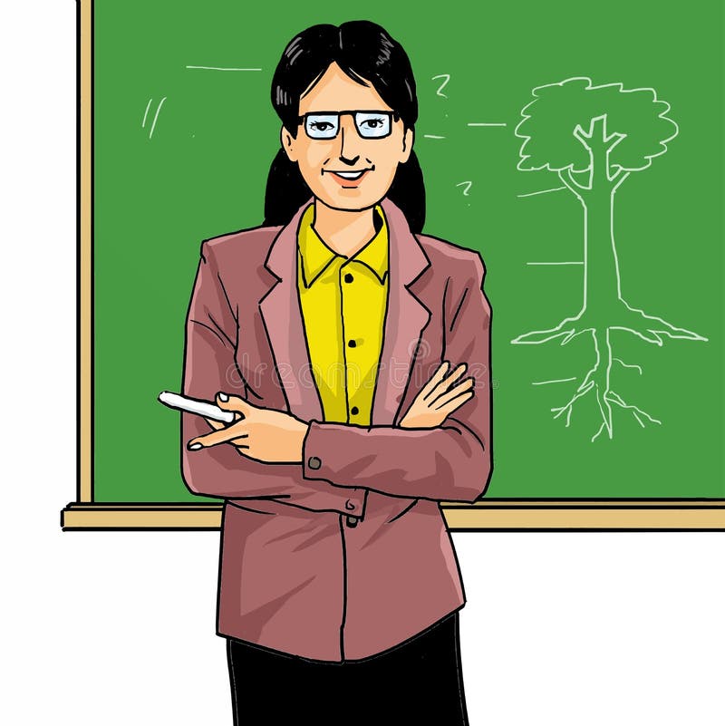 A Teacher Holding Chalk with a Blackboard at the Back. Stock Vector ...