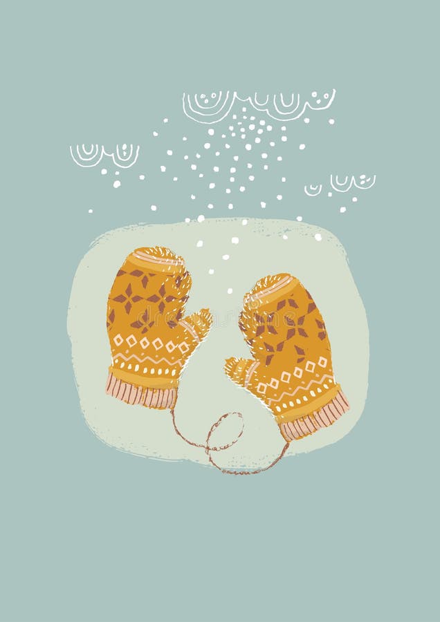 Handmade Knitted Golden Mittens Stock Illustration - Illustration of ...
