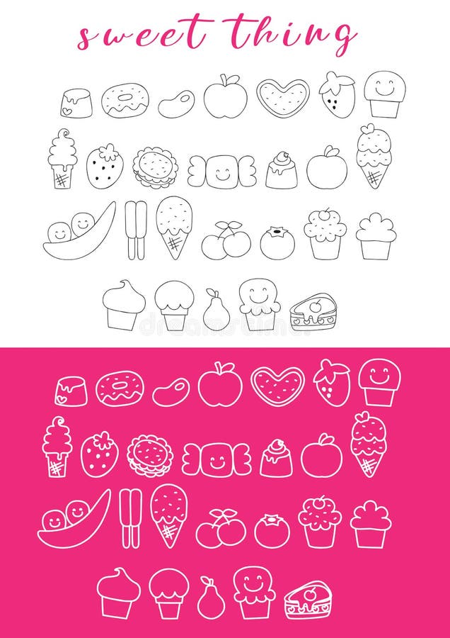 Sweet Things Patisserie Fruits Ice-cream Donut Cupcake Stock Vector ...