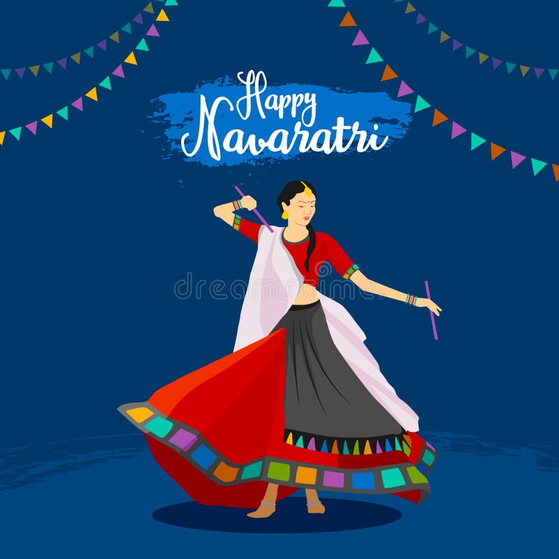 Happy Navaratri Vector Illustration. Girl Playing Dandiya. Stock ...