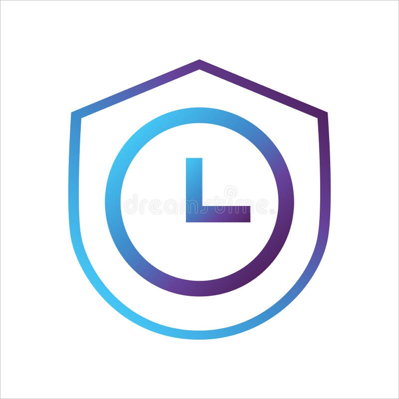 Security Shield Icon. Shield with Time Symbol. Gradient Style Outline ...