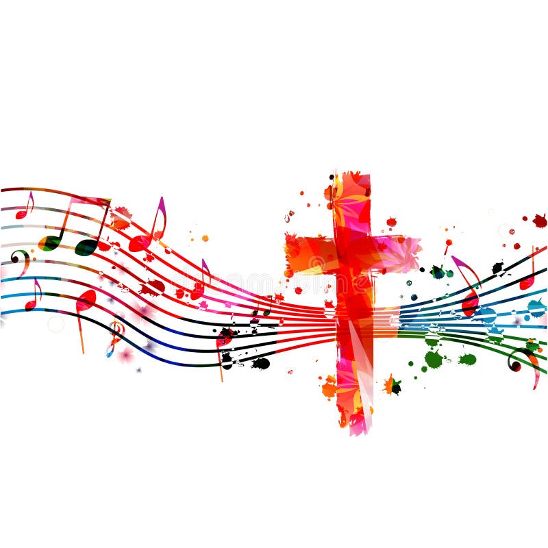 Colorful Christian Cross With Music Notes Isolated Vector Illustration ...