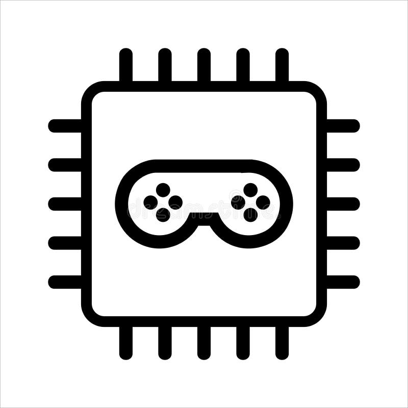 Computer Cpu Icon Vector. Computer Cpu with Game Icon. Outline Style ...
