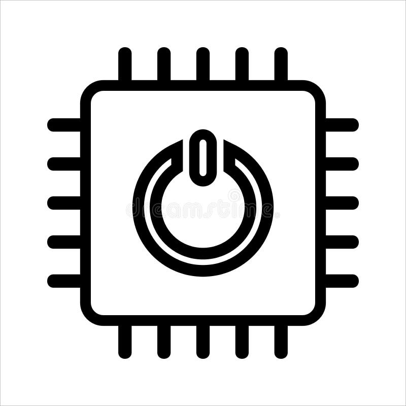 Computer Cpu Icon Vector. Computer Cpu with Power Button Icon. Outline ...
