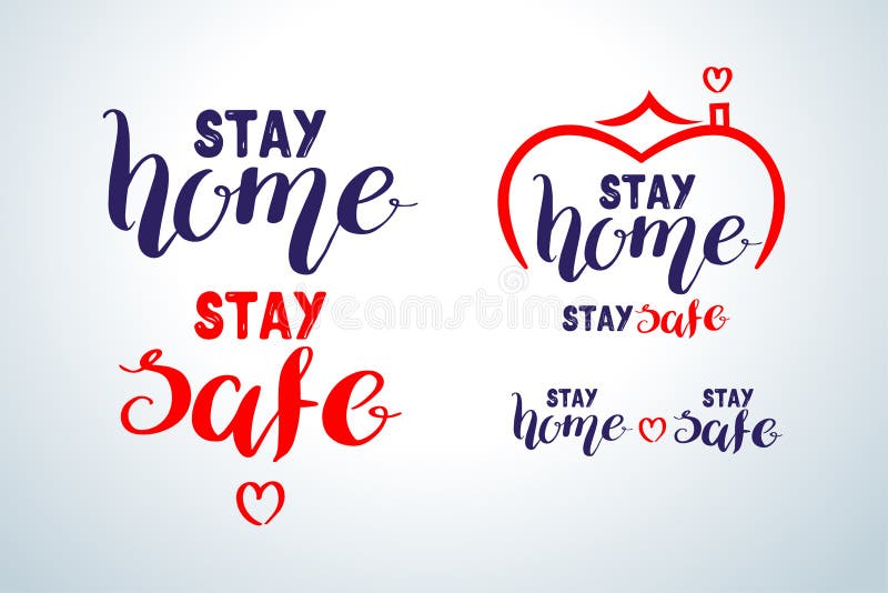Stay Home, Stay Safe - Lettering Typography Poster Set with Text for ...