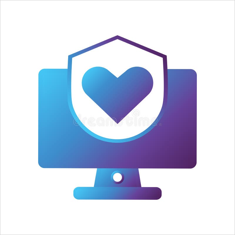 Computer Illustration. Computer with Shield and Love Symbol. Concept of ...