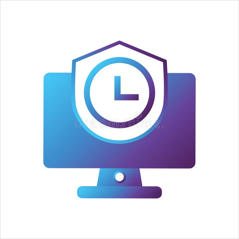 Computer Illustration. Computer with Shield and Time Symbol. Concept of ...