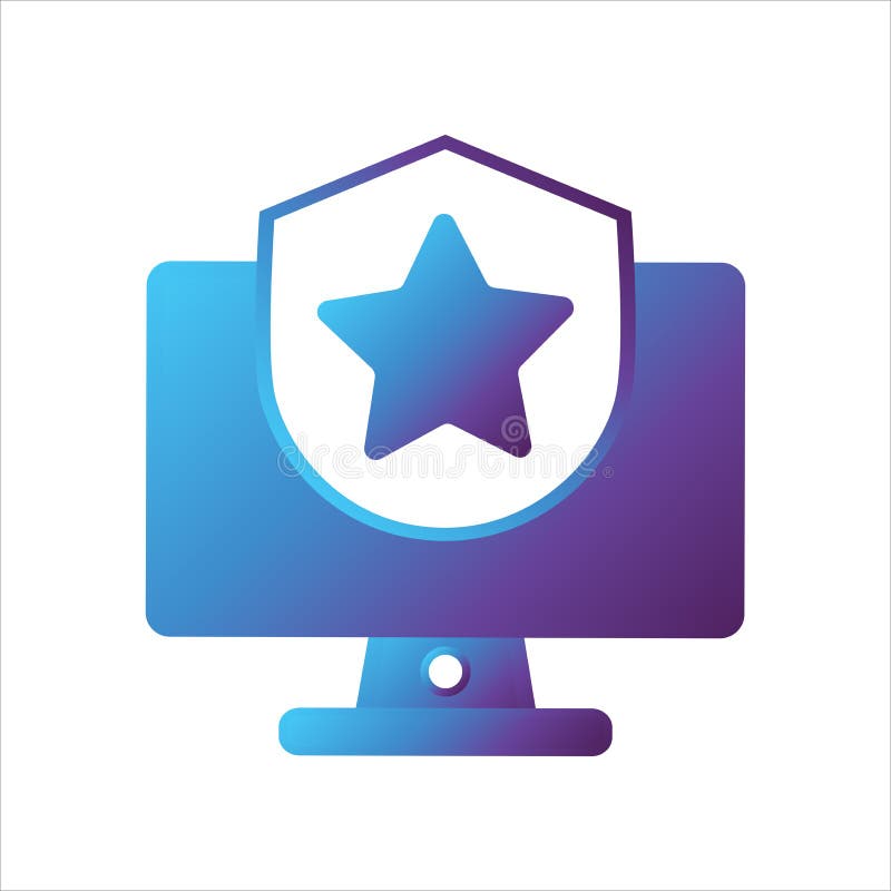 Computer Illustration. Computer with Shield and Star Symbol. Concept of ...
