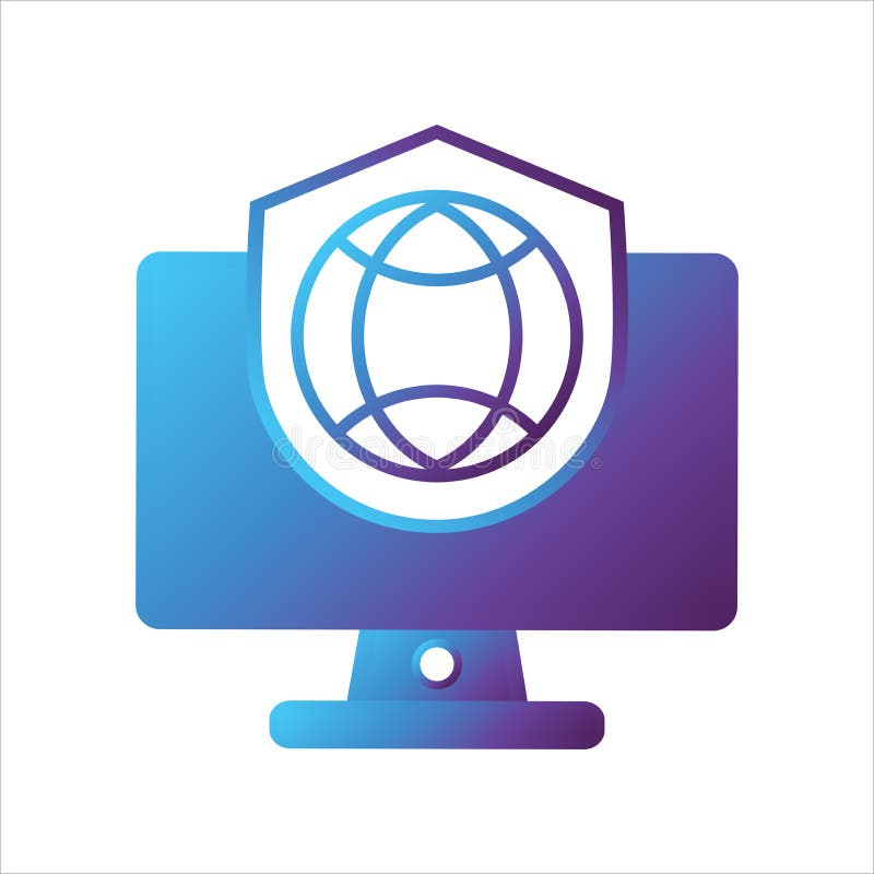 Computer Illustration. Computer with Shield and Globe Symbol. Concept ...