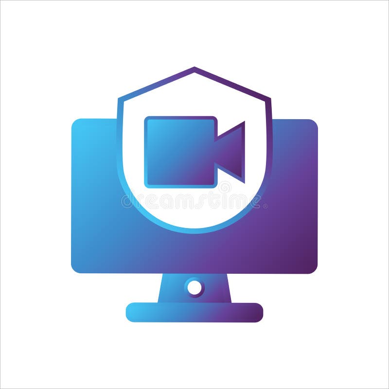 Computer Illustration. Computer with Shield and Video Recorder Symbol ...