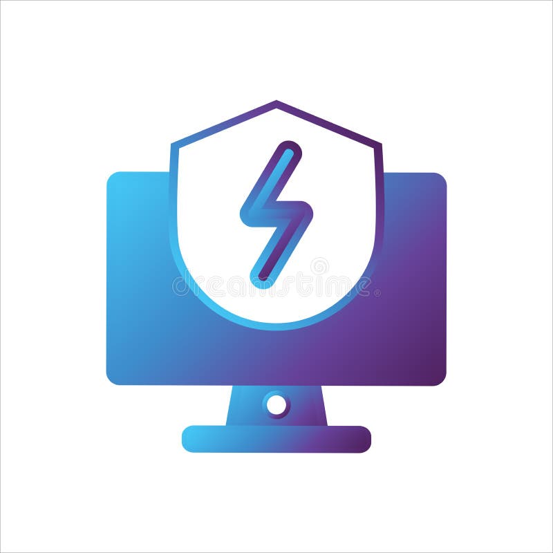 Computer Illustration. Computer with Shield and Power Symbol. Concept ...