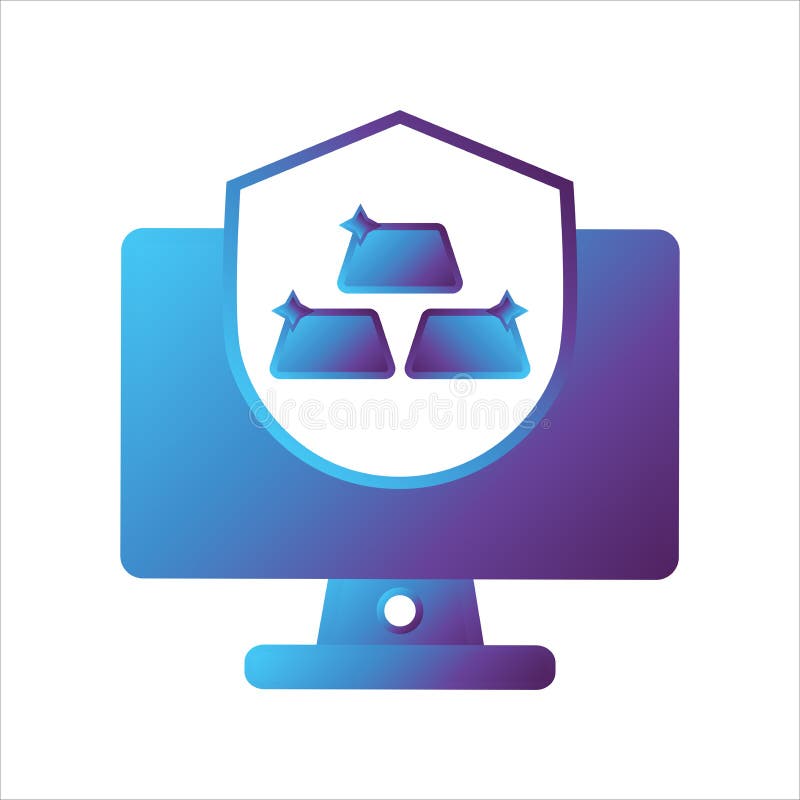 Computer Illustration. Computer with Shield and Gold Symbol. Concept of ...