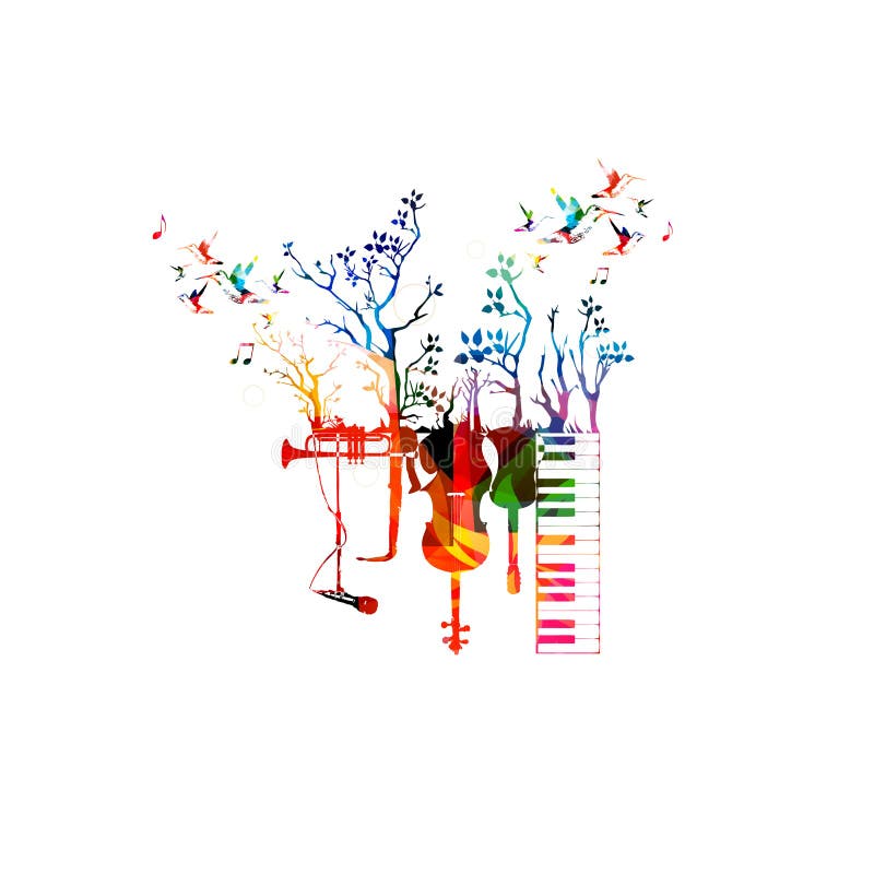 Colorful Music Instruments with Trees Stock Vector - Illustration of ...