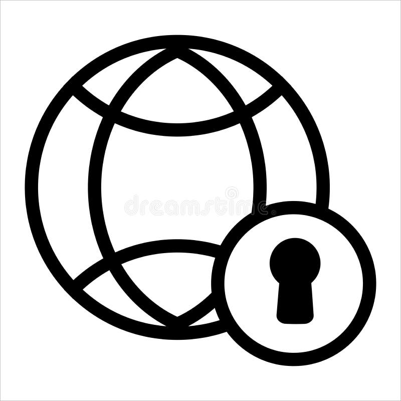 Globe Icon Vector. Globe with Security Lock Icon. Outline Style Icon ...