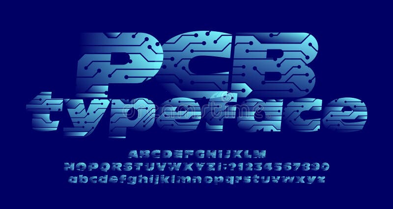 PCB Alphabet Font. Uppercase and Lowercase Letters and Numbers Stock ...