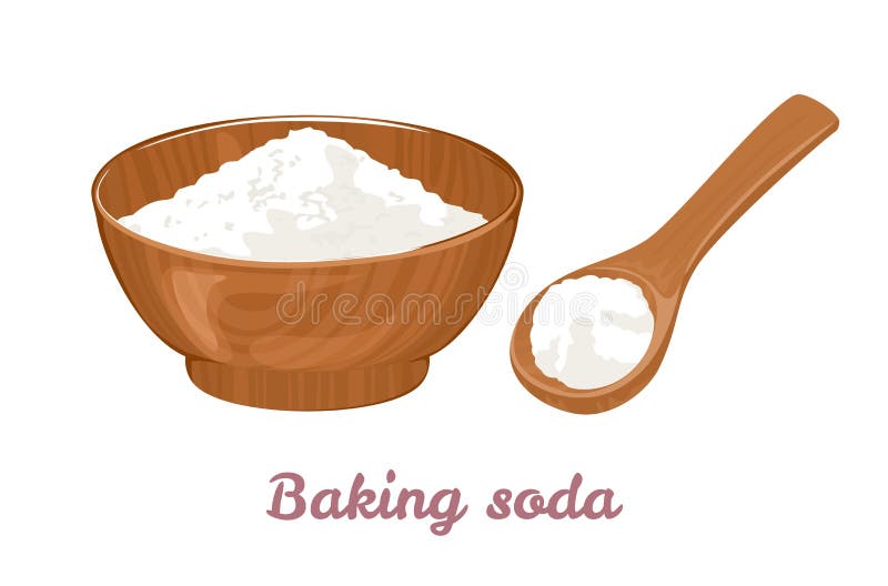 Baking Soda in Wooden Bowl and Spoon Isolated Stock Vector ...