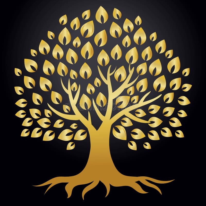 Gold Tree Plant Logo, Isolated on Dark Background. Stock Vector ...