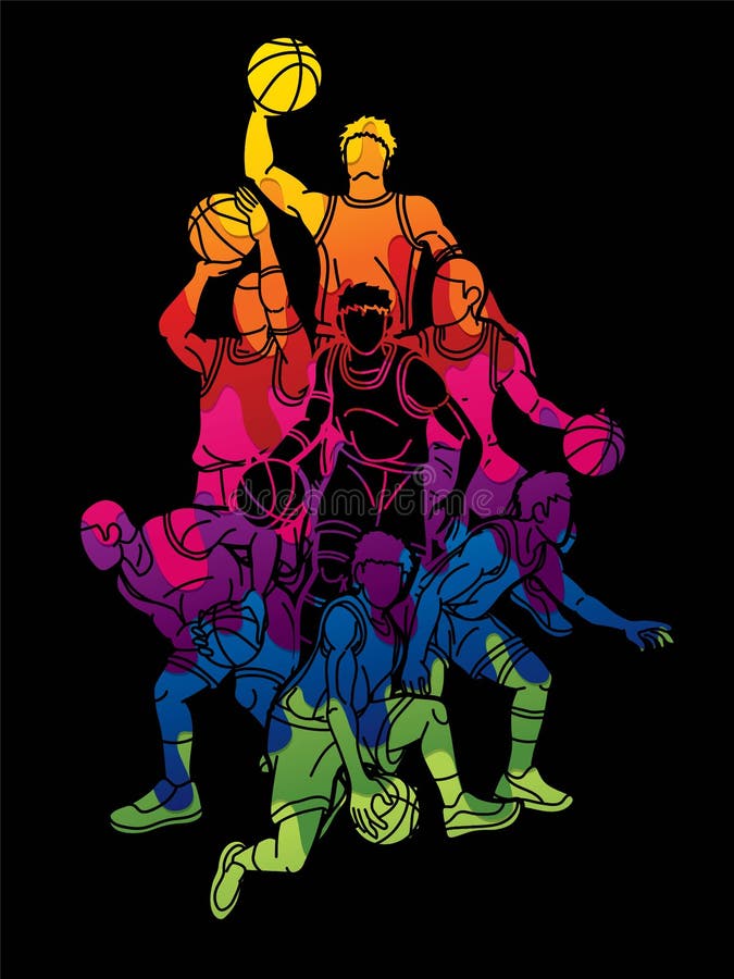 Group of Basketball Players Action Cartoon Sport Graphic Vector. Stock ...
