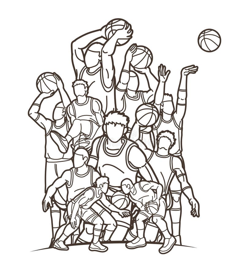 Group of Basketball Players Action Cartoon Sport Graphic Vector. Stock ...