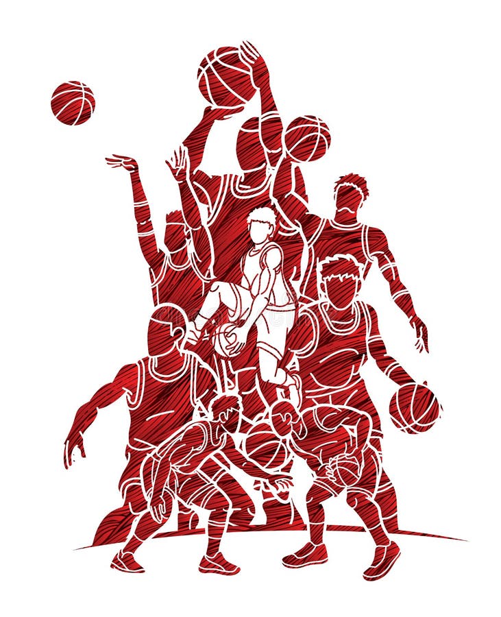Group of Basketball Players Action Cartoon Sport Graphic Vector. Stock ...