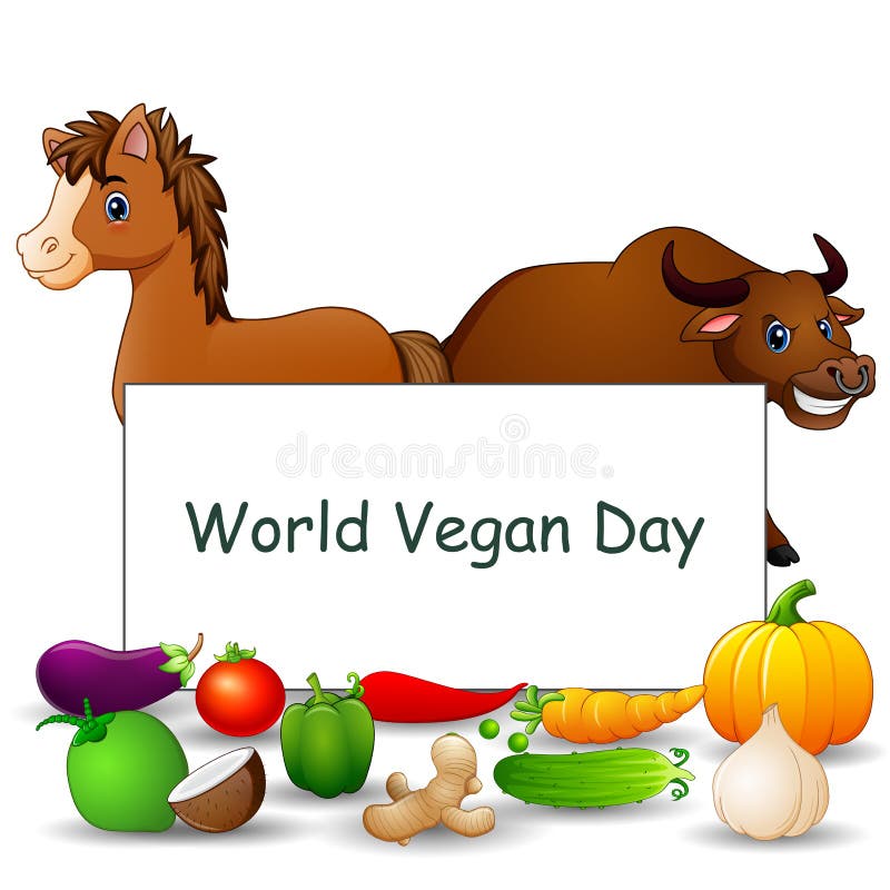 World Vegan Day Text Design on Sign with Vegetables and Animals Stock ...